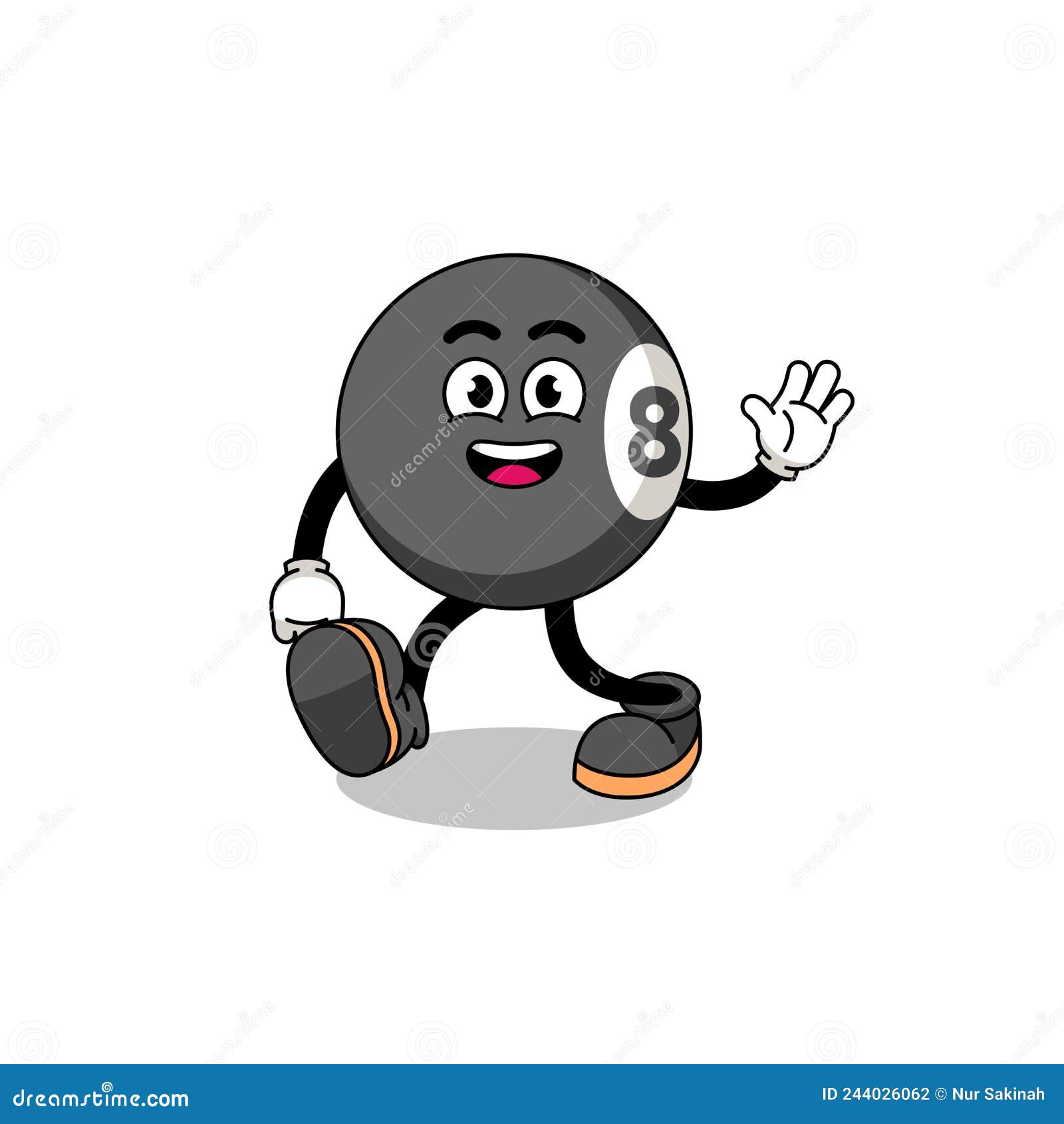 Billiard Ball Cartoon Walking Stock Vector - Illustration of black ...