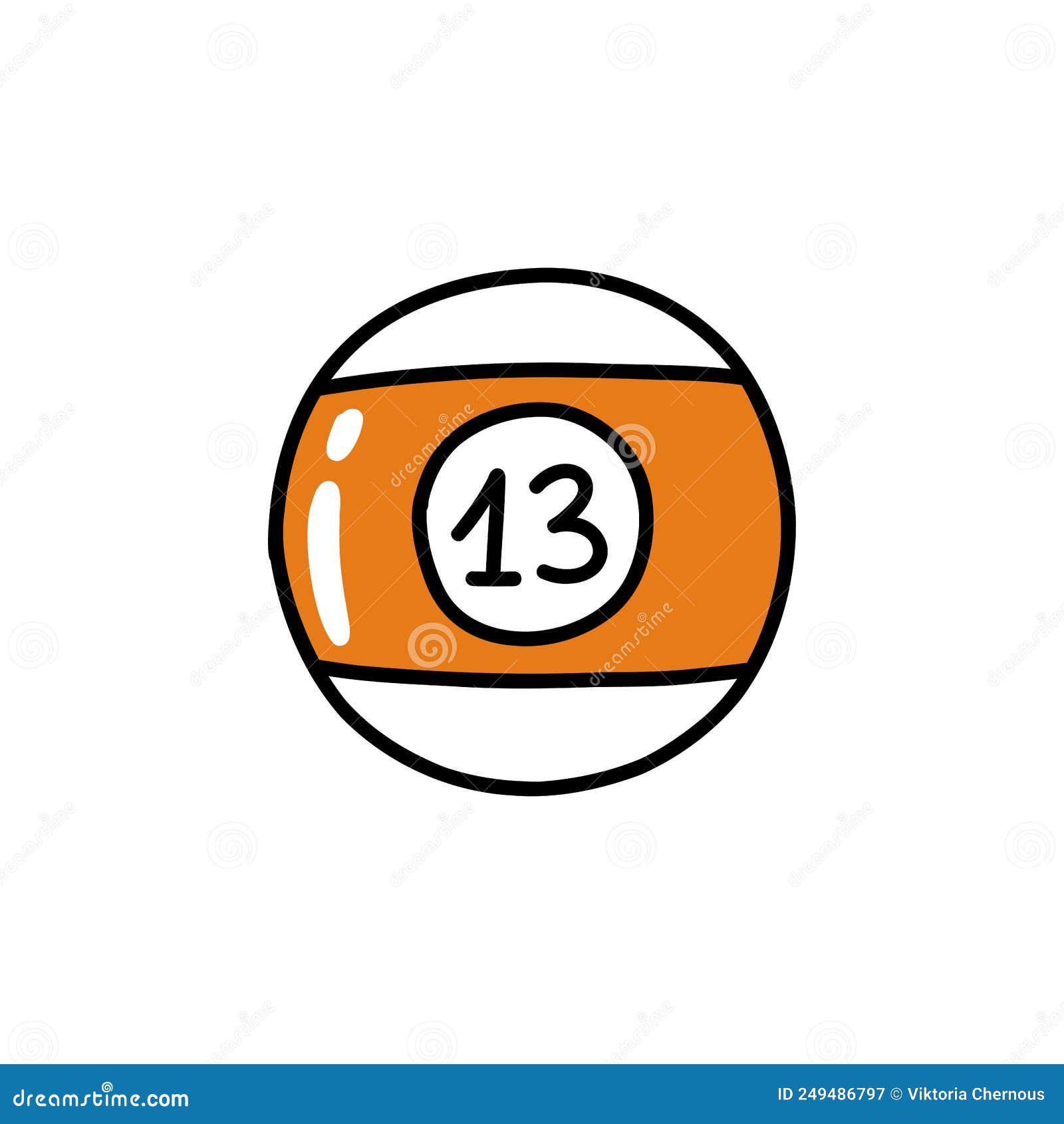 Billiard Ball 13 Doodle Icon, Vector Color Line Illustration Stock ...