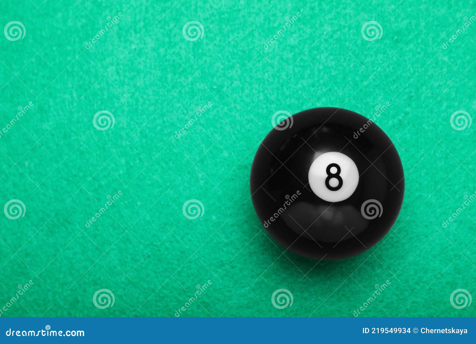 Billiard Ball with Number 8 on Green Table, Top View. Space for Text ...