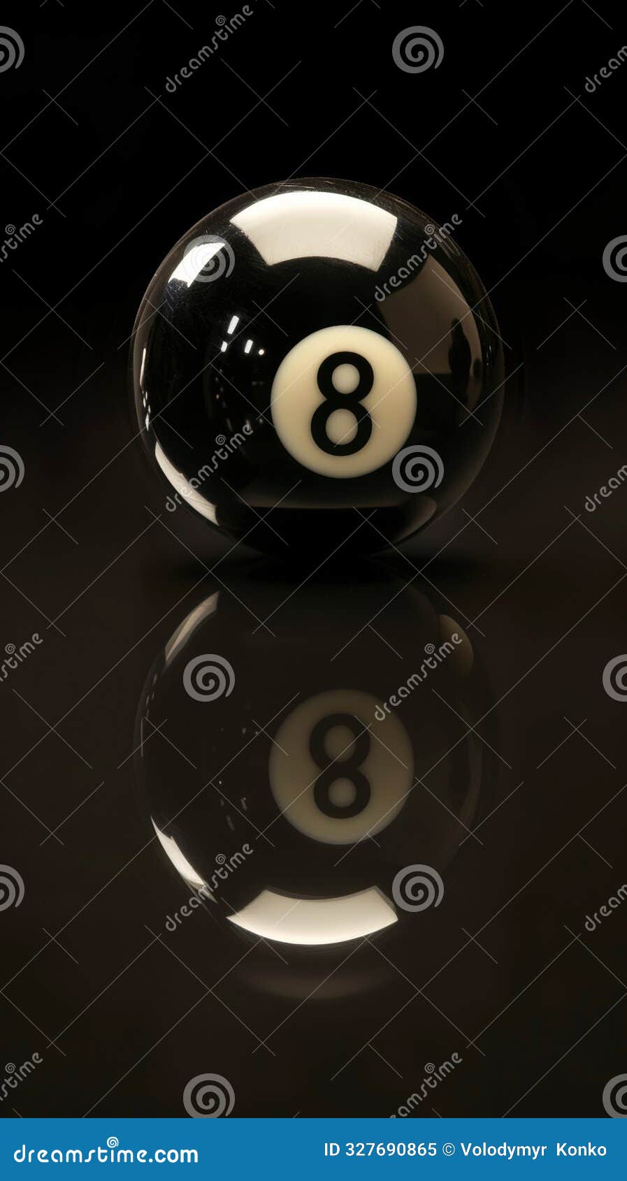 Billiard 8 Ball Reflected on Black Surface, Close-up Shot. Classic Pool ...