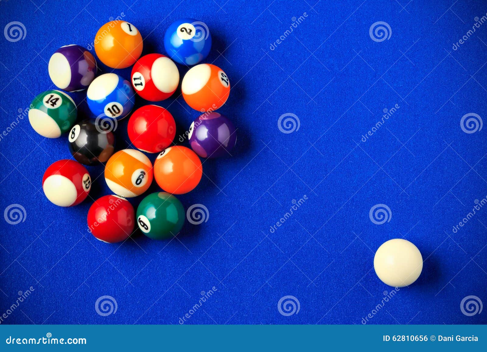 Billiard Balls in a Blue Pool Table. Stock Photo - Image of shiny ...