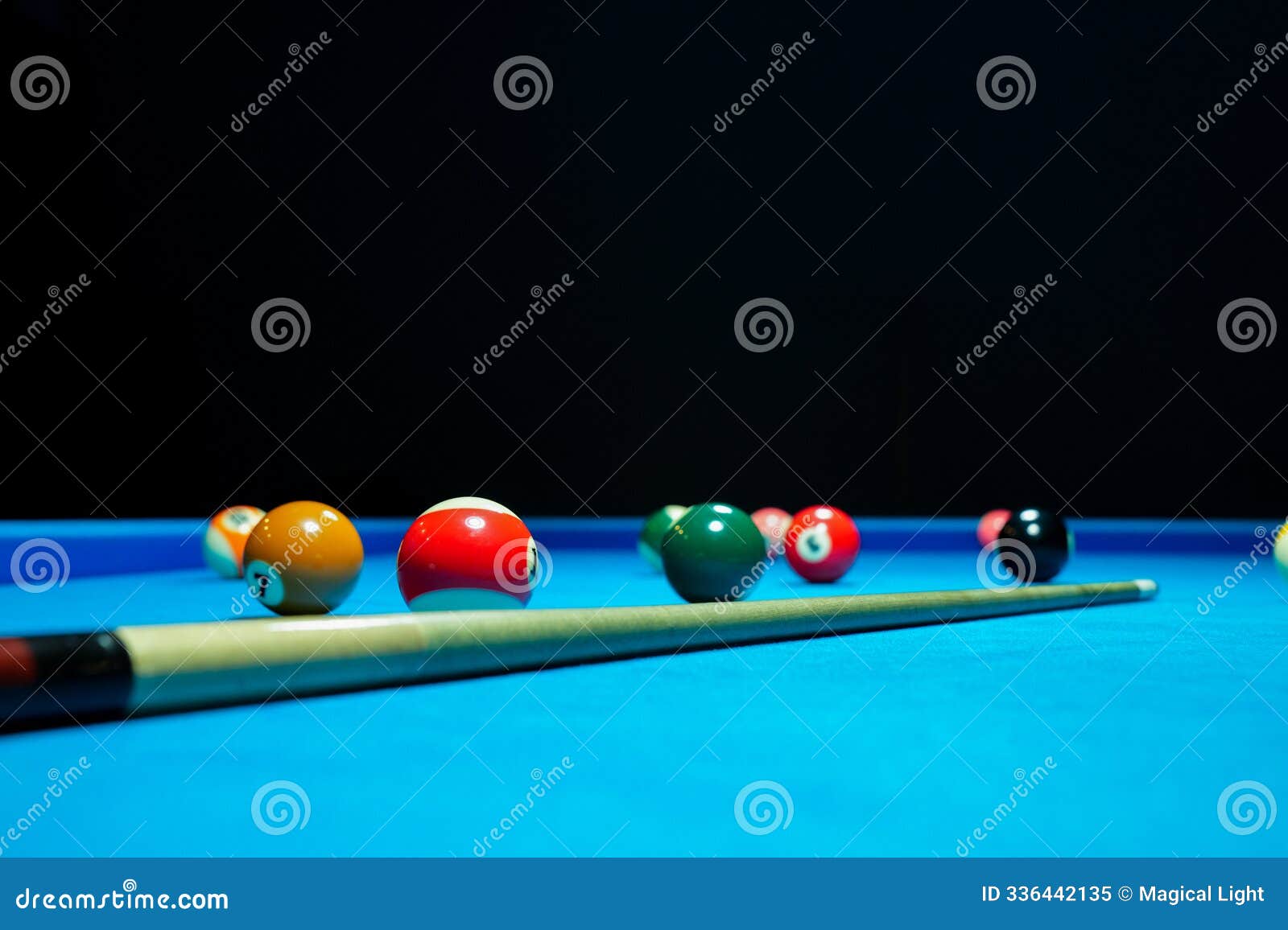 Snooker Pool Billiards Room, Green Table With Complete Set Of Balls In ...