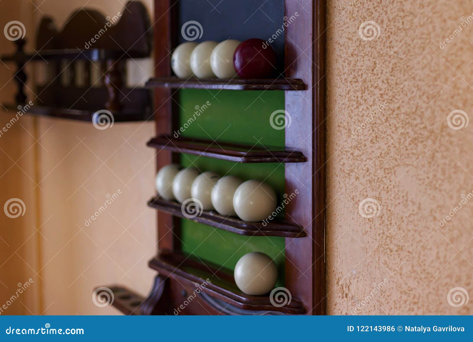 Billiard Balls on a Board on the Wall Stock Photo - Image of shiny ...