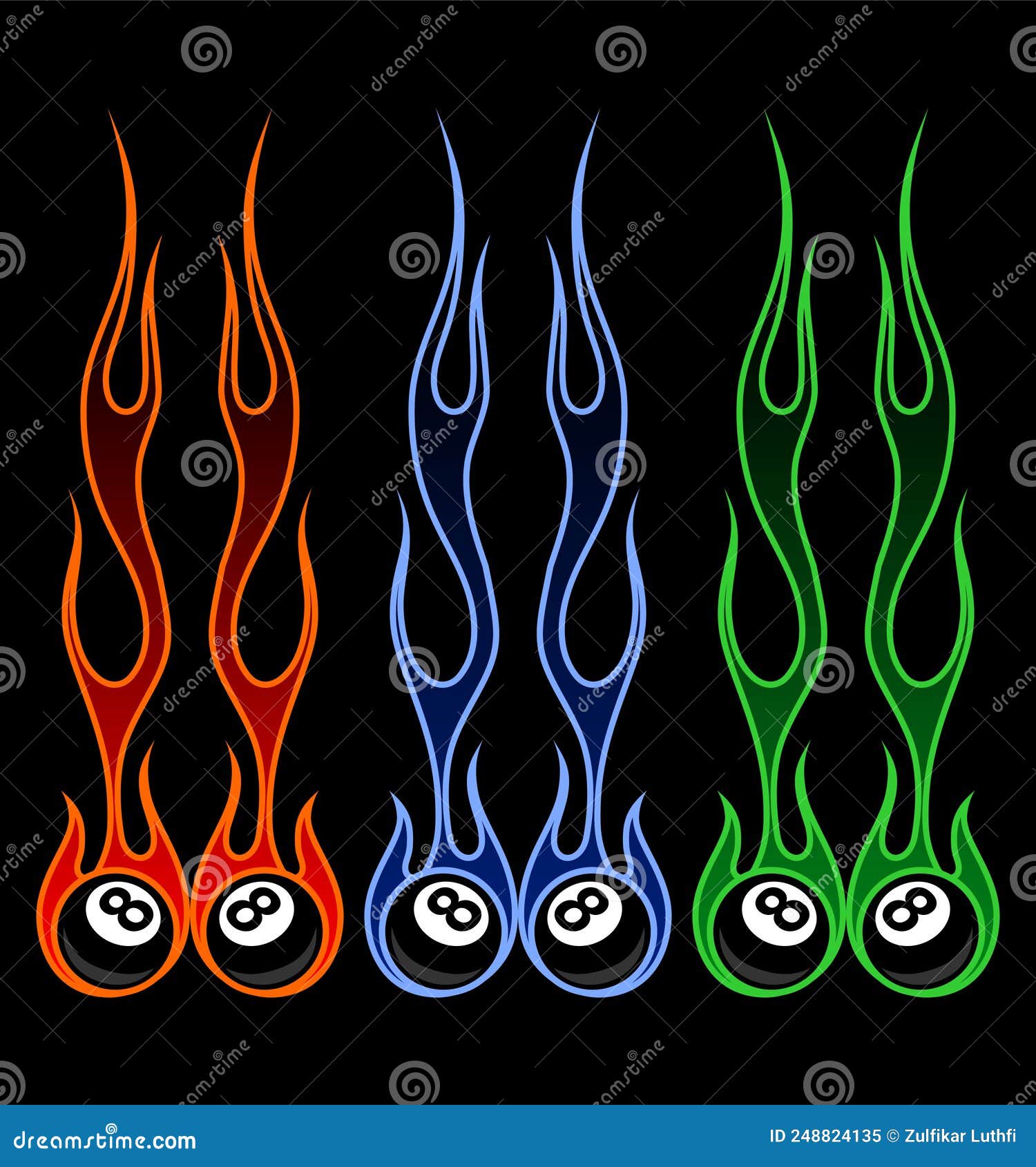 Billiard Balls Burning in Colored Fire Stock Vector - Illustration of ...