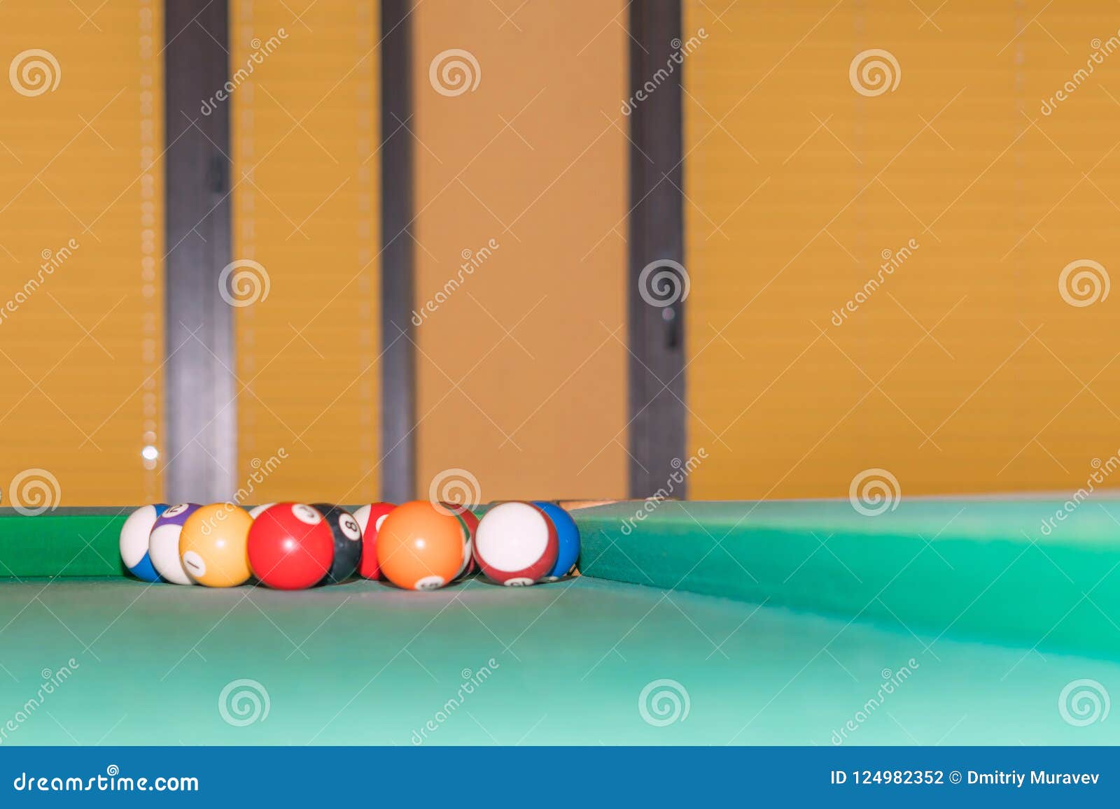 Billiard Balls in the Corner of the Pool Table Stock Photo - Image of ...