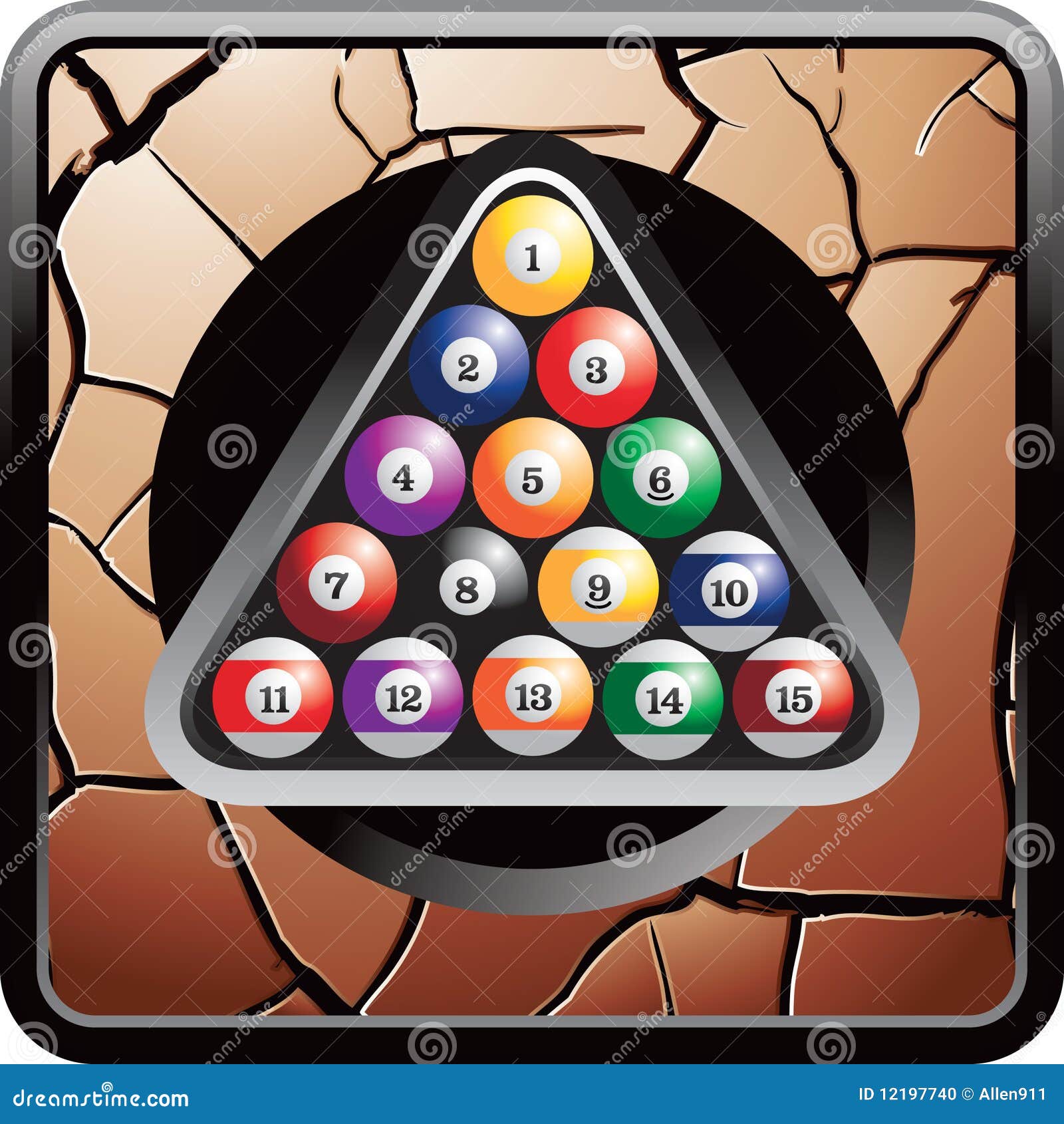 Billiard Balls Cracked Bronze Web Button Stock Vector - Illustration of ...