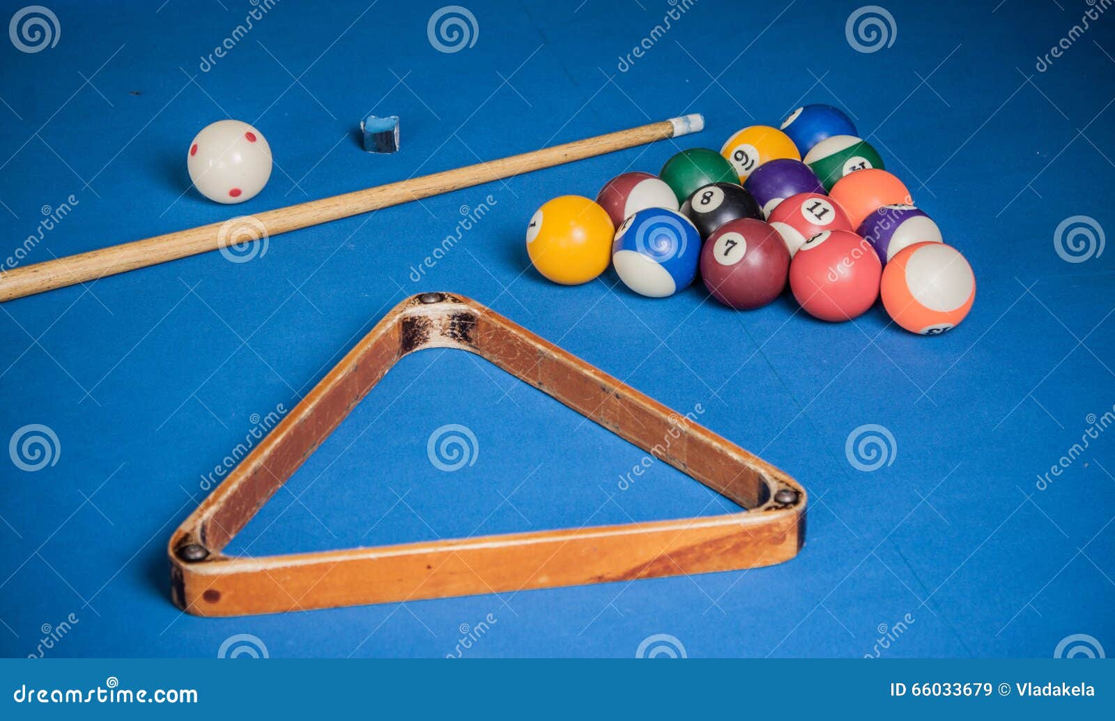 Billiard Balls, Cue and Chalk on a Blue Pool Table. Stock Image - Image ... Billiard Balls, Cue and Chalk on a Blue Pool Table. Stock Image - Image ...