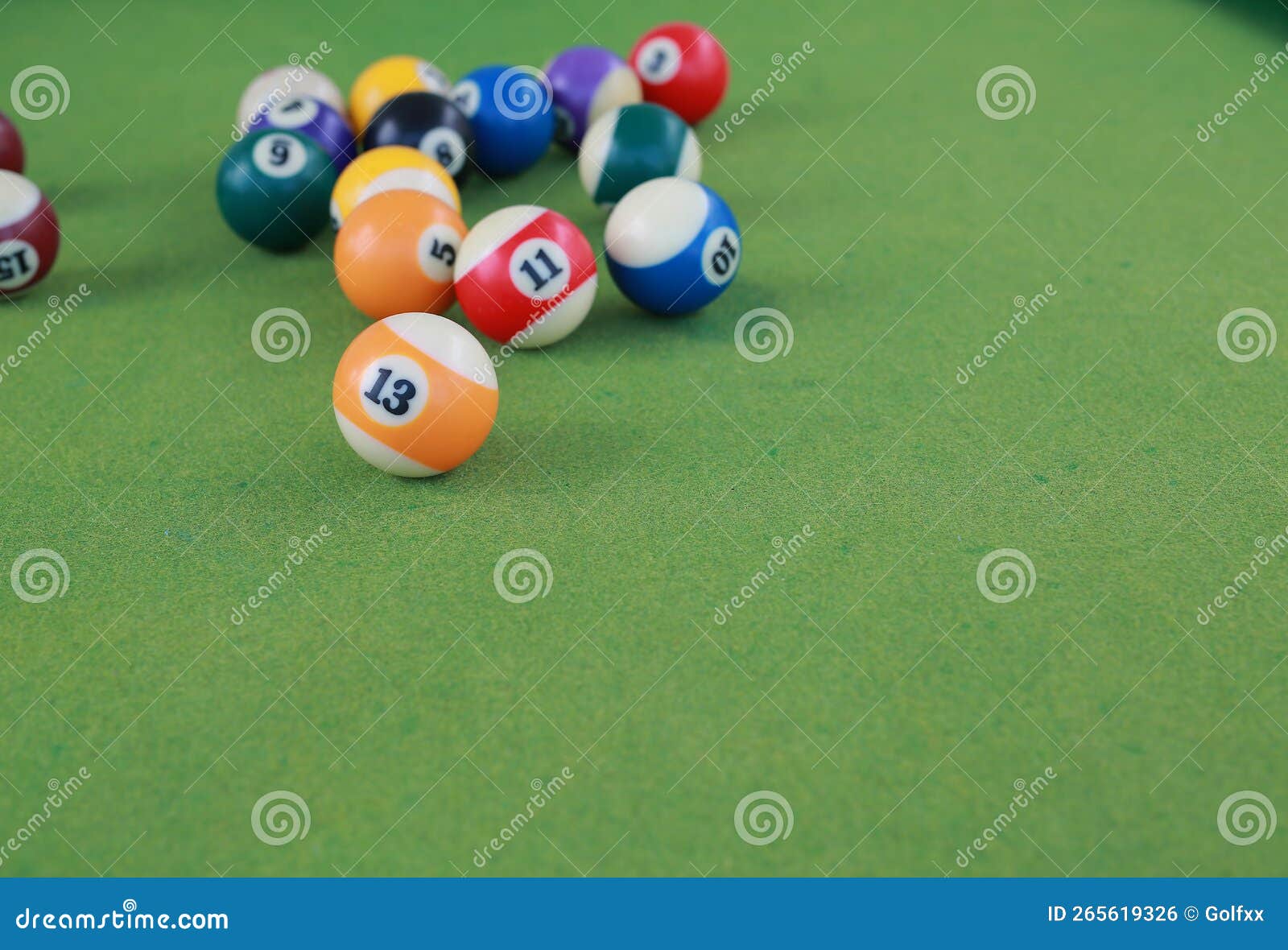 Billiard Balls on a Green Billiard Table Stock Photo - Image of ...