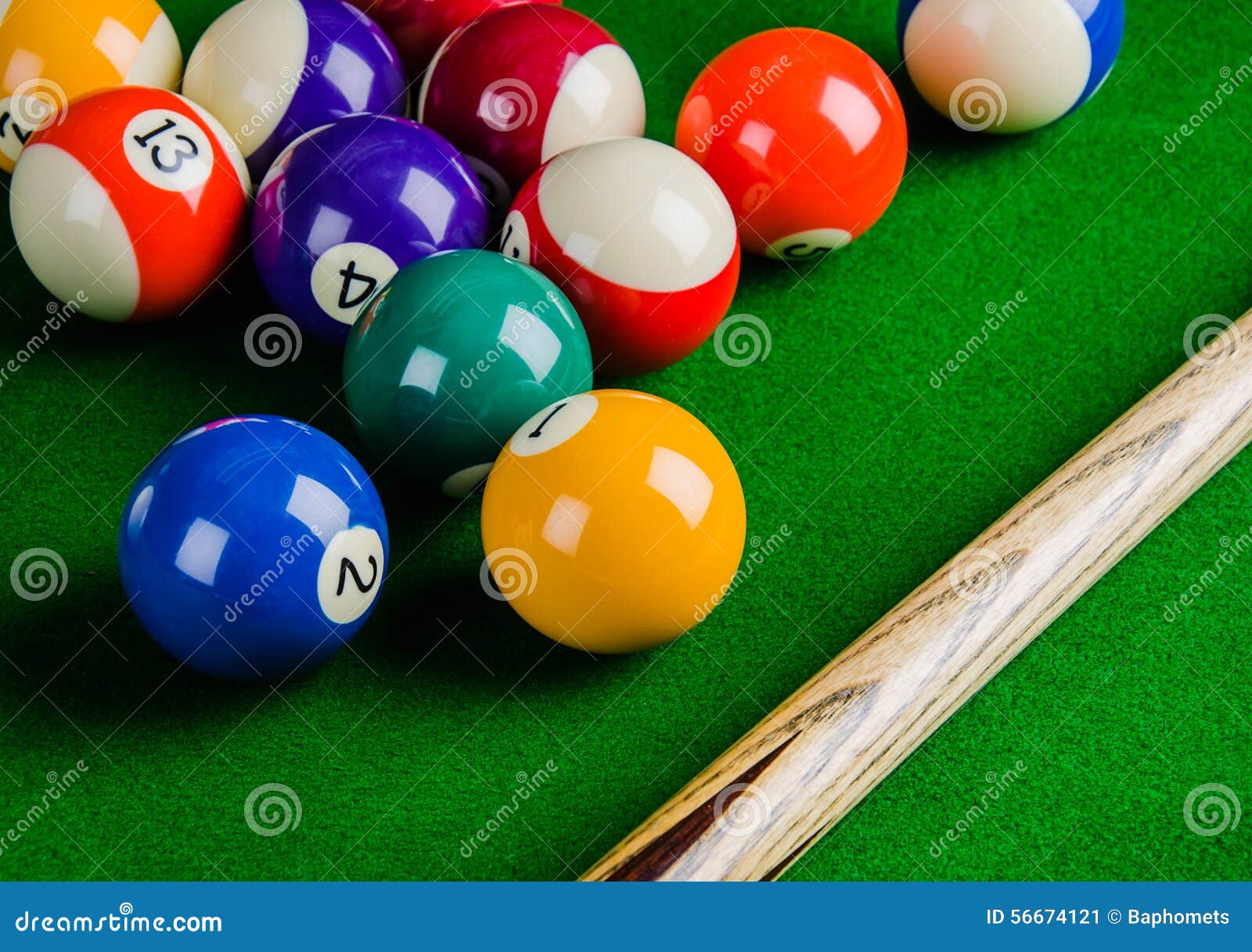 Billiard Balls on Green Table with Billiard Cue, Snooker, Stock Image ...