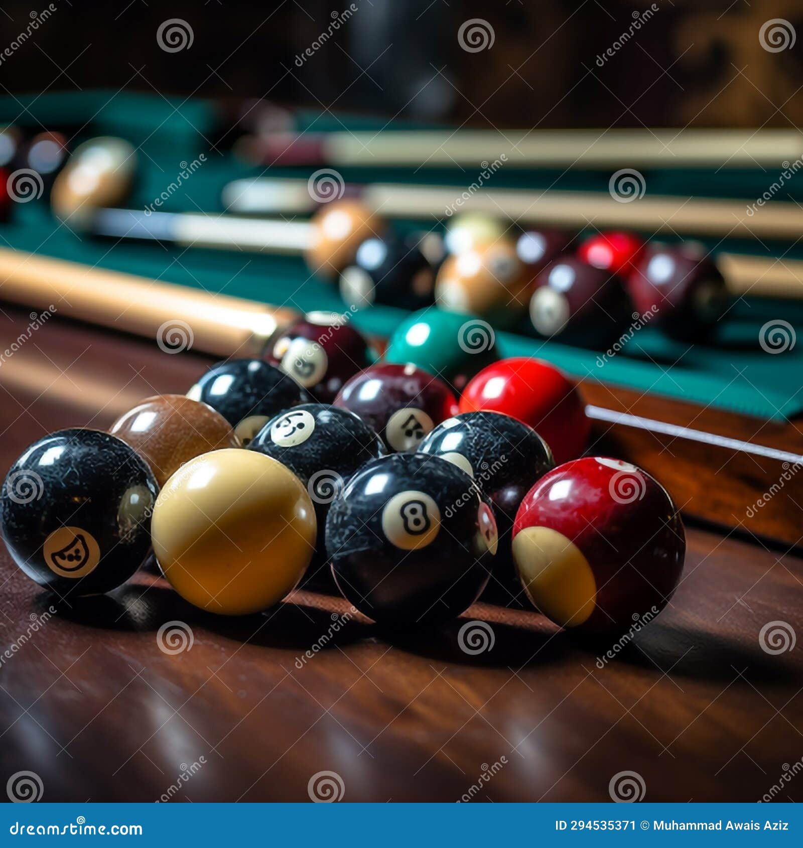 Billiard Balls on Green Billiard Table with Shallow Depth of Field ...
