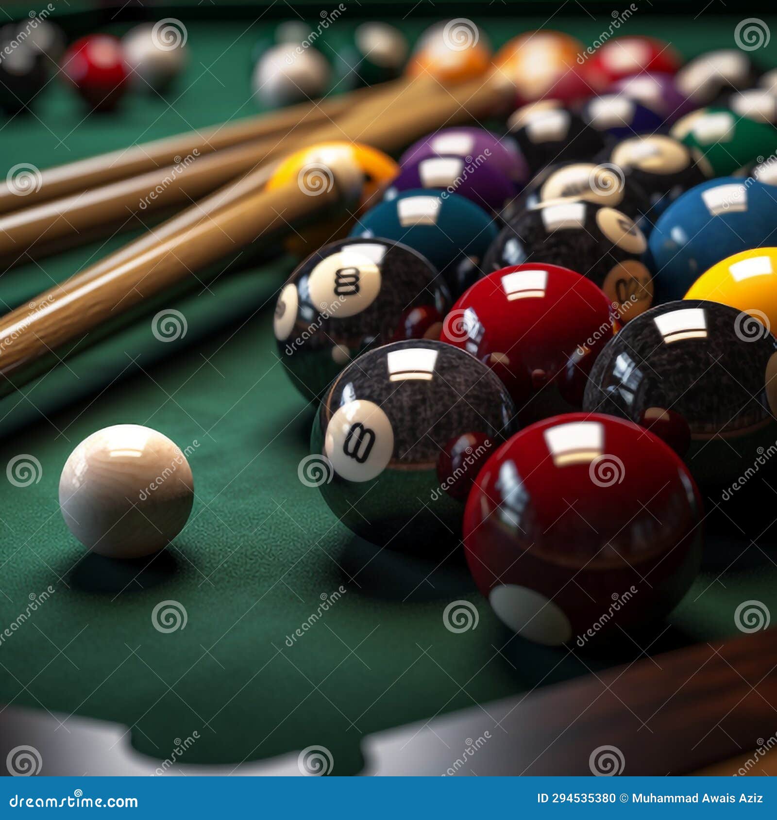 Billiard Balls on Green Billiard Table with Shallow Depth of Field ...