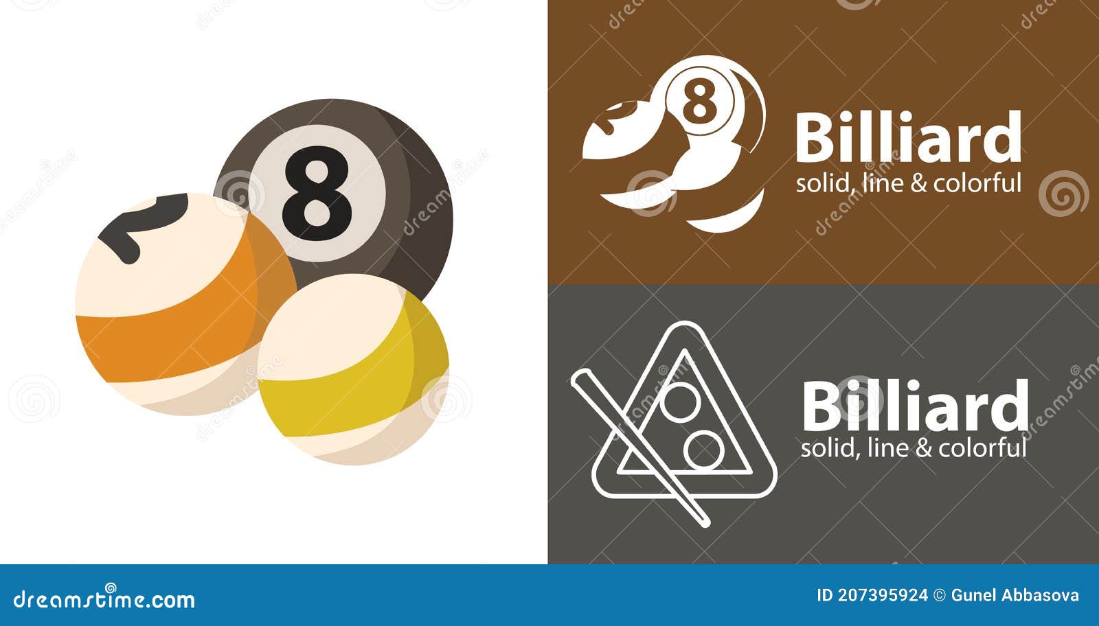 Billiard Balls Vector Flat Icon with Sport Solid, Line Icons Stock ...
