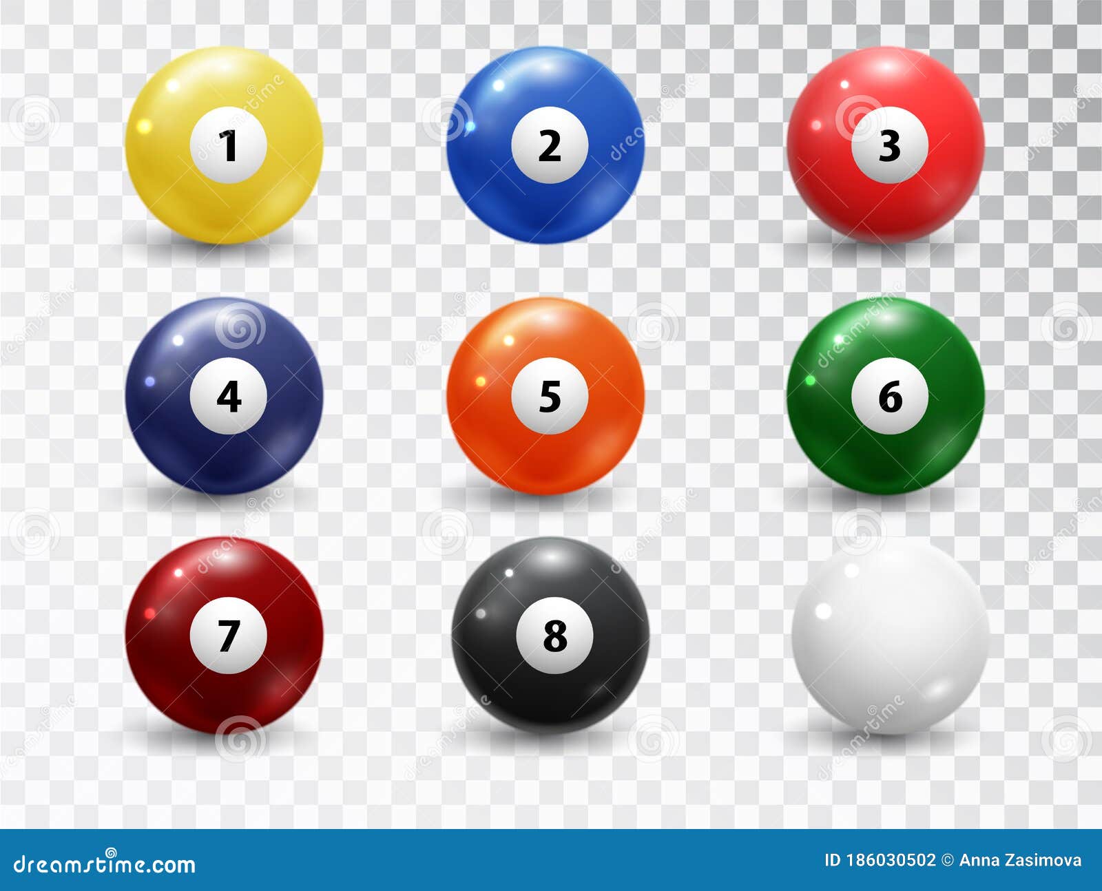 Billiard Balls, Pool Accessory Set. Realistic Balls on Transparent ...