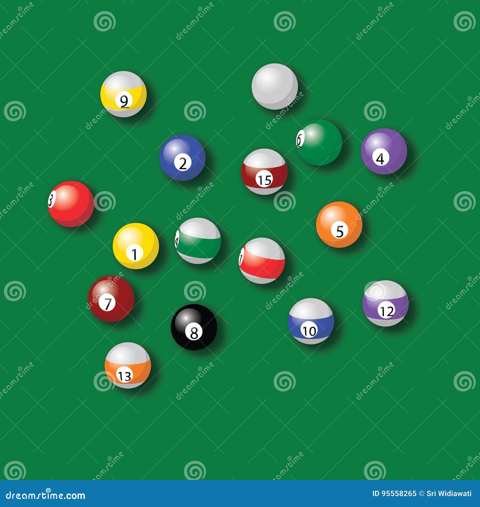 Billiard Balls Pool in Green Table Vector Drawing Stock Vector ...