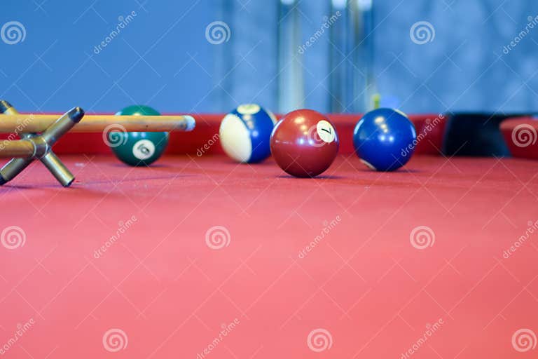 Billiard Balls on a Red Pool Table Stock Image - Image of nightclub ...