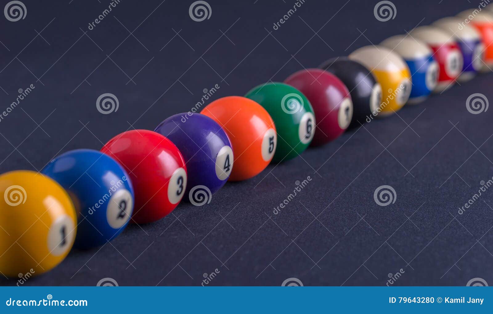 Billiard Balls in a Row on Blue Table. Stock Photo - Image of play ...