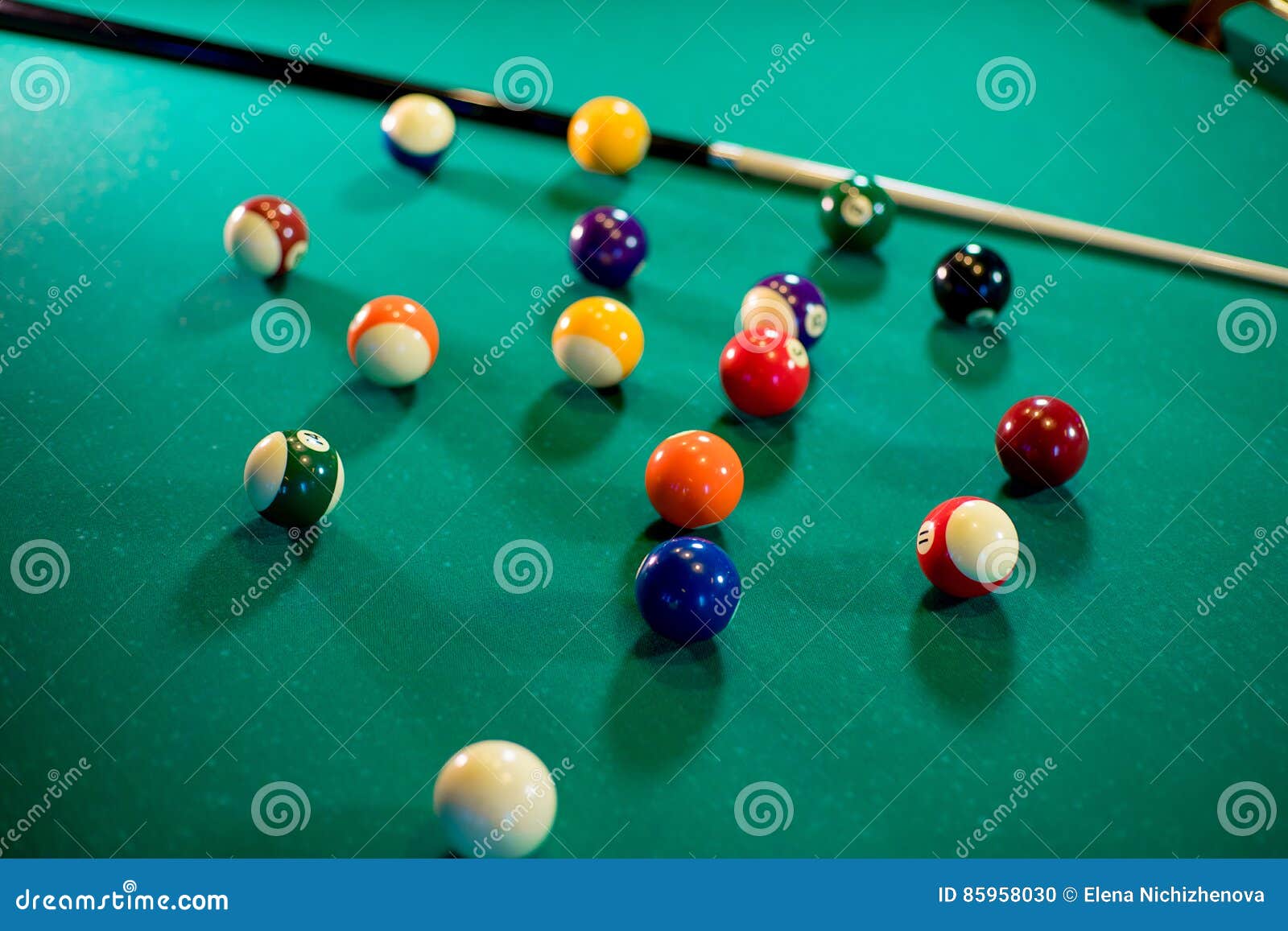 Billiard Balls on the Table Stock Photo - Image of green, nightclub ...