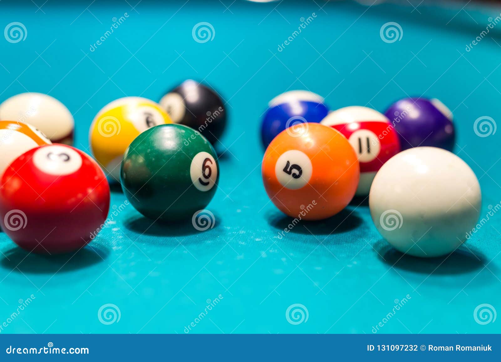 Billiard Coloured Balls on Blue Table Background Stock Photo - Image of ...