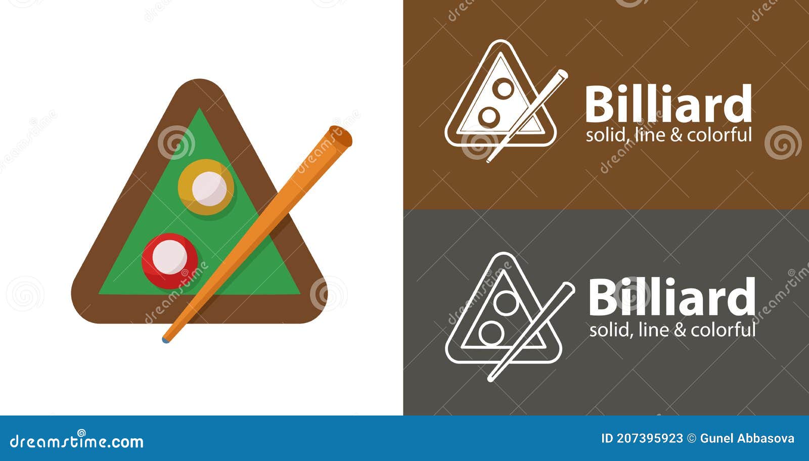 Billiard Cues and Triangle Vector Flat Icon with Sport Solid, Line ...