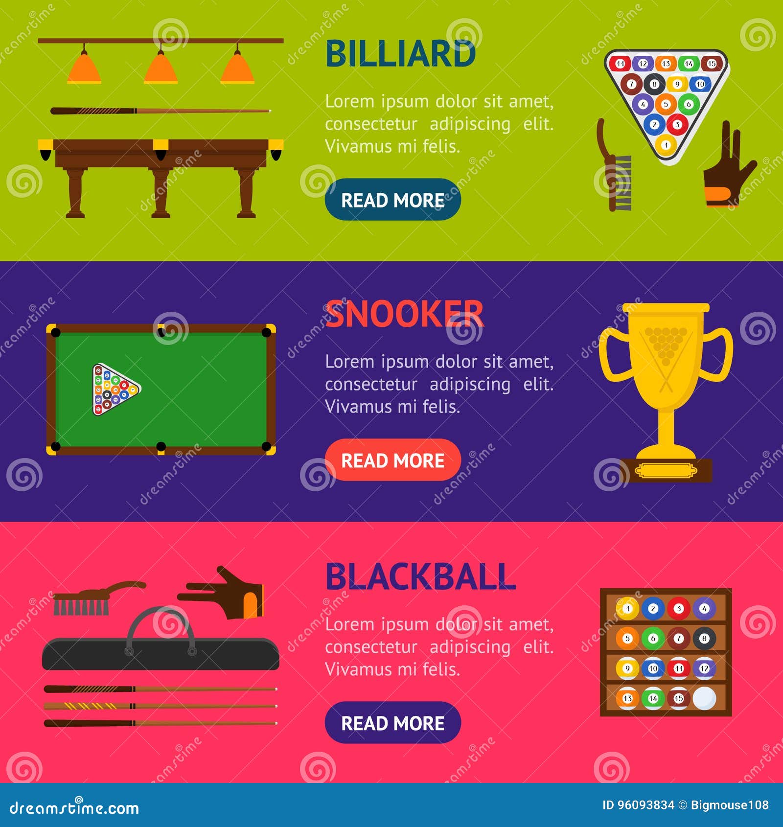 Billiard Game Equipment Banner Horizontal Set. Vector Stock Vector ...