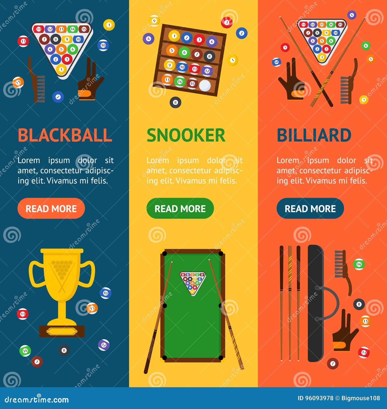 Billiard Game Equipment Banner Vecrtical Set. Vector Stock Vector ...