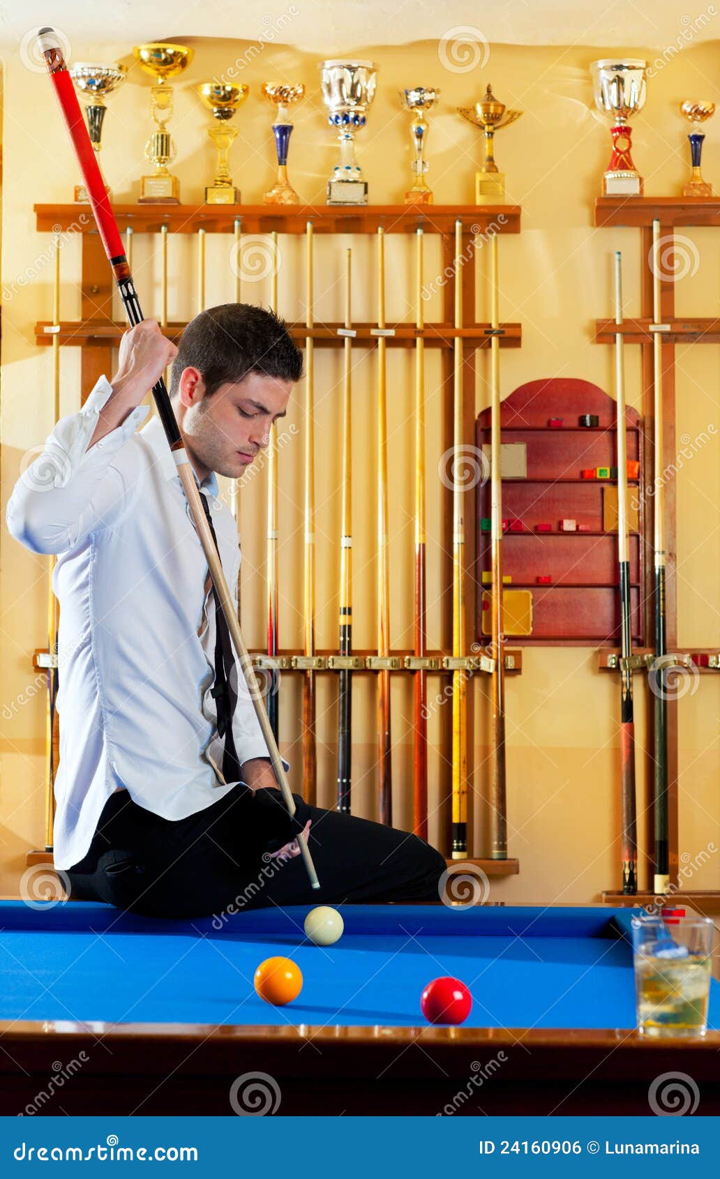 Billiard Handsome Young Man with Shirt Cue and Tie Stock Photo - Image ...