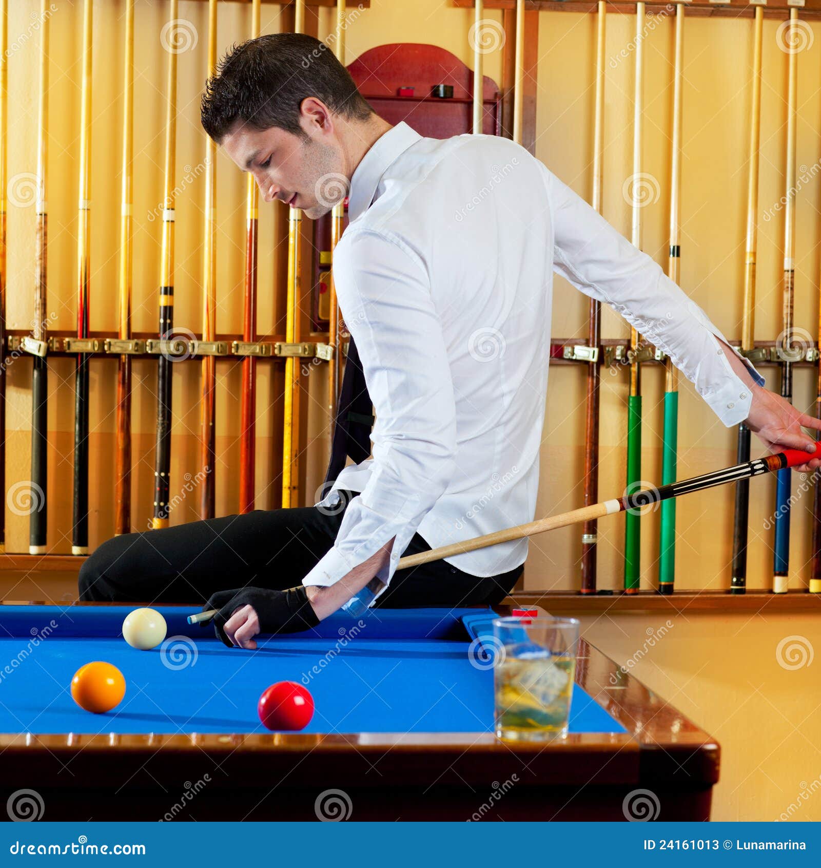 Billiard Handsome Young Man with Shirt Cue and Tie Stock Image - Image ...