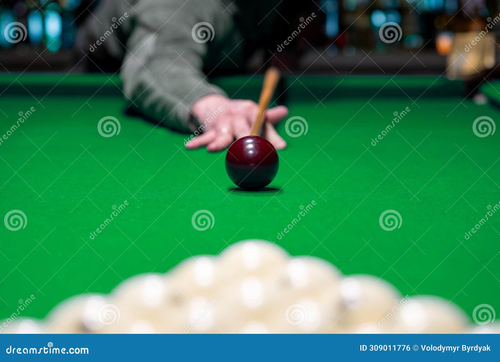 Billiard Man Player Arm Breaking the Pyramid by Striking the Ball with ...