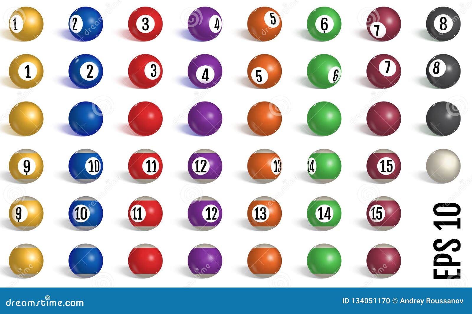 Billiard, Pool Balls Collection. Snooker. Realistic Balls on White ...