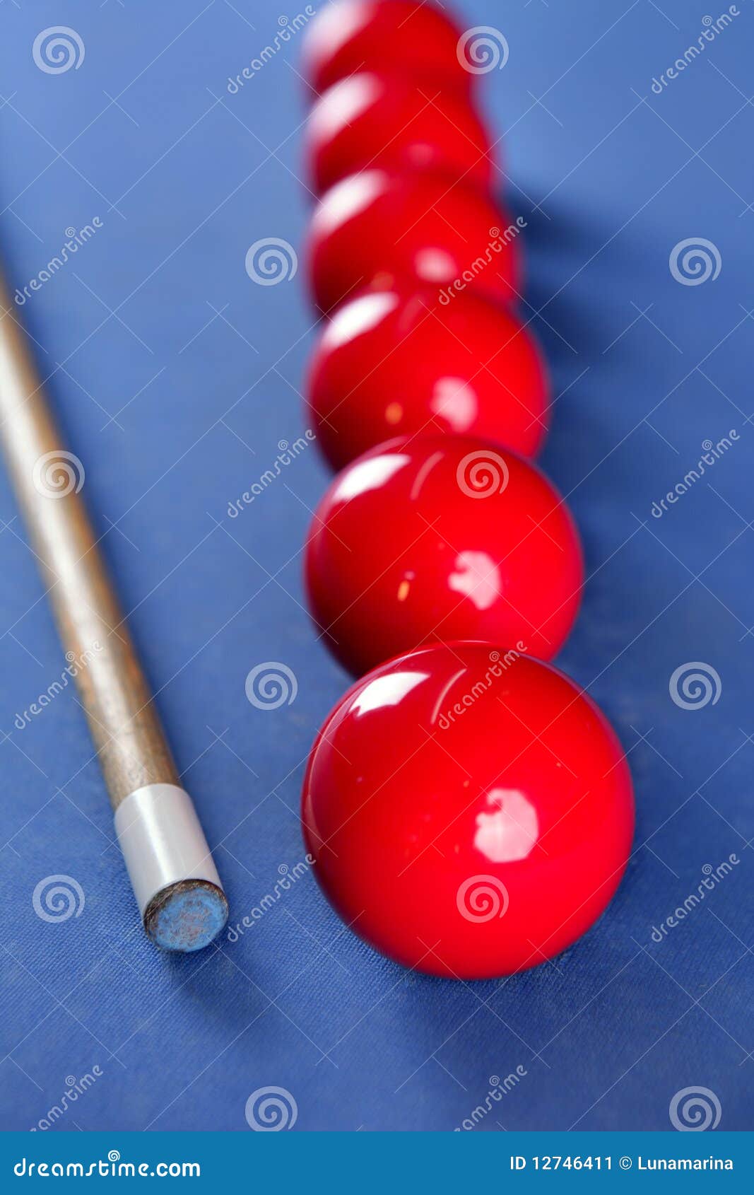 Billiard Pool Stick with Red Balls Row Stock Image - Image of ...