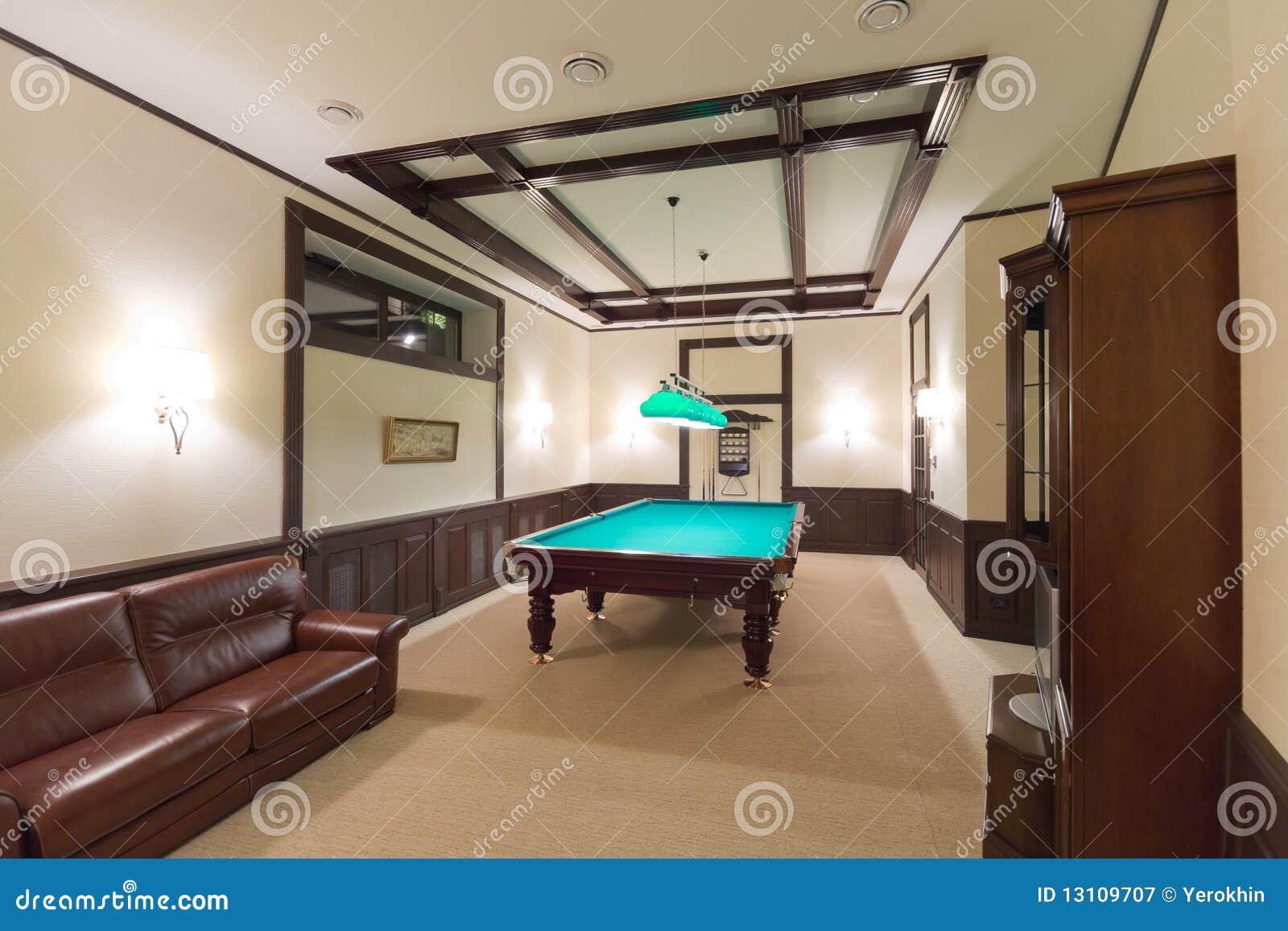 Billiard or pool table stock image. Image of inside, modern - 13109707