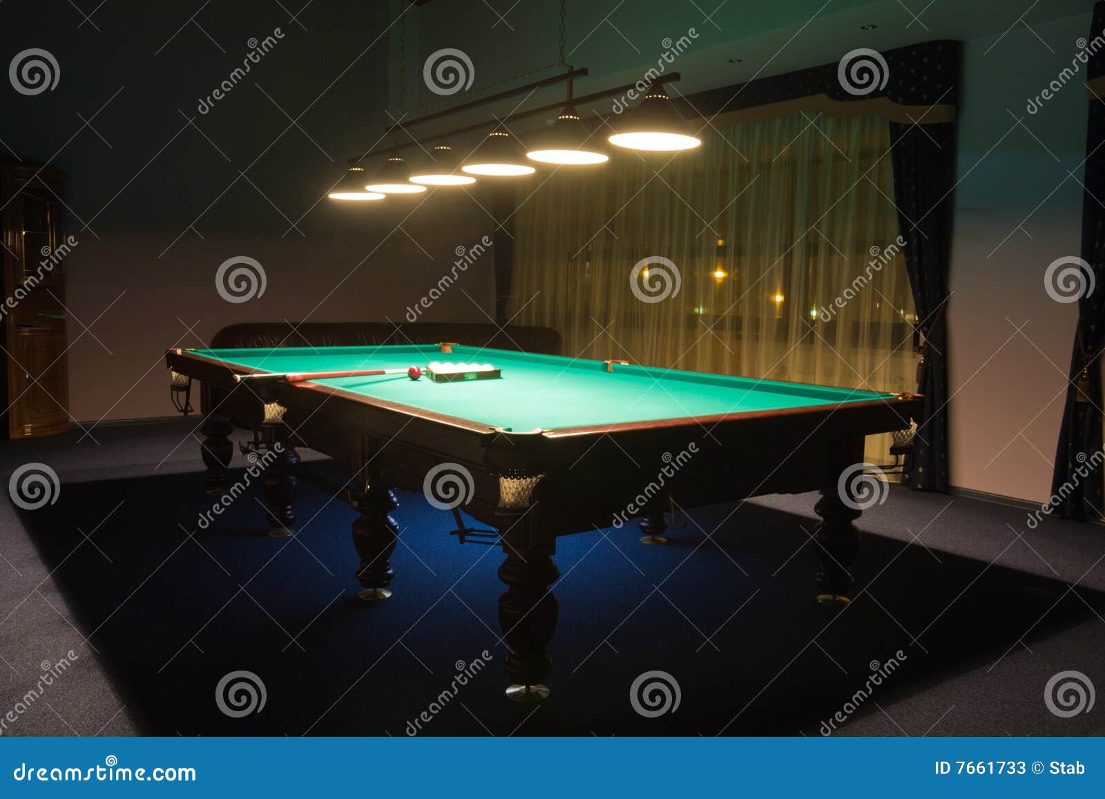 Billiard room with stock image. Image of leisure, comfortable - 7661733