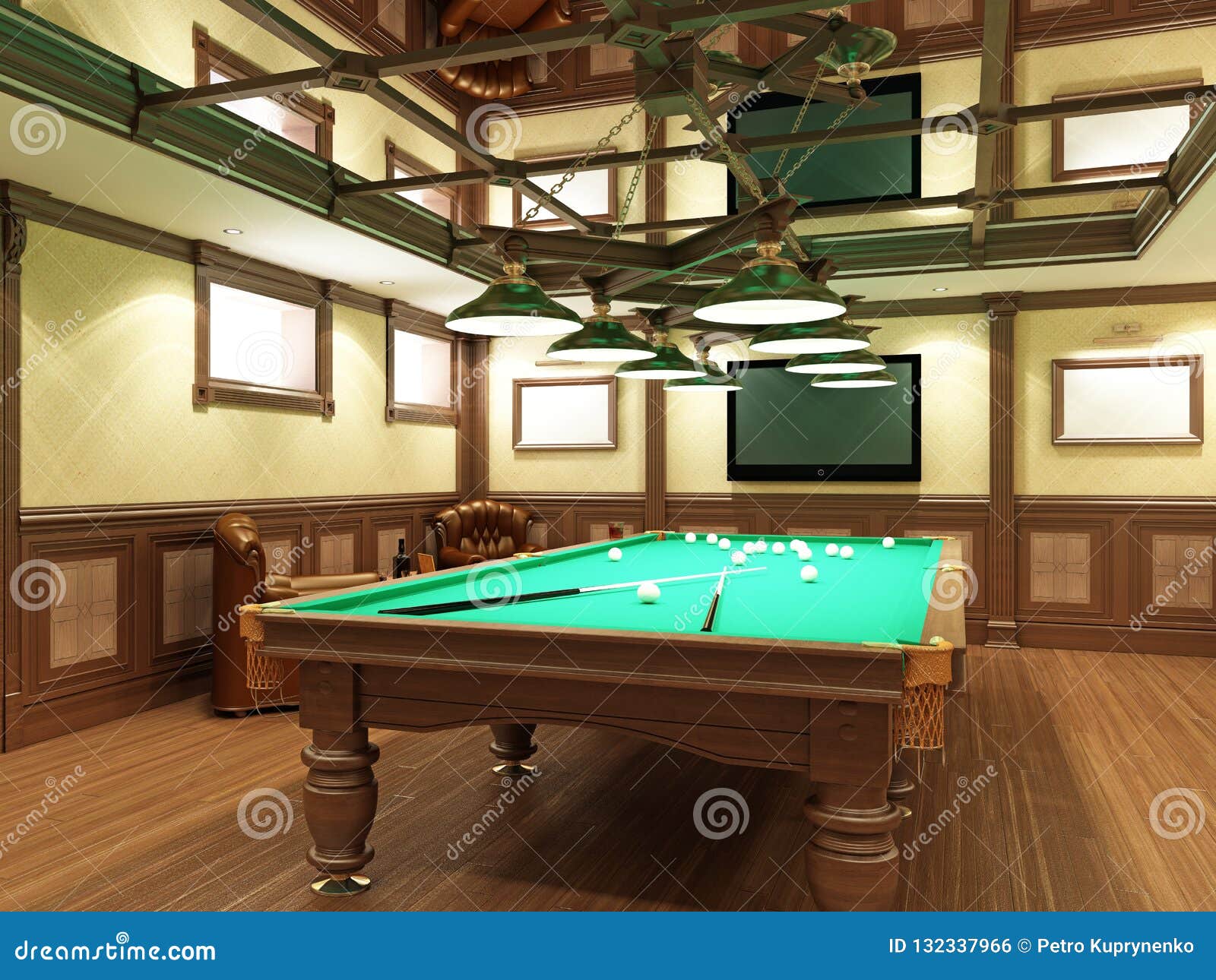Billiard Room in Classical Style with Wooden Decoration Stock ...