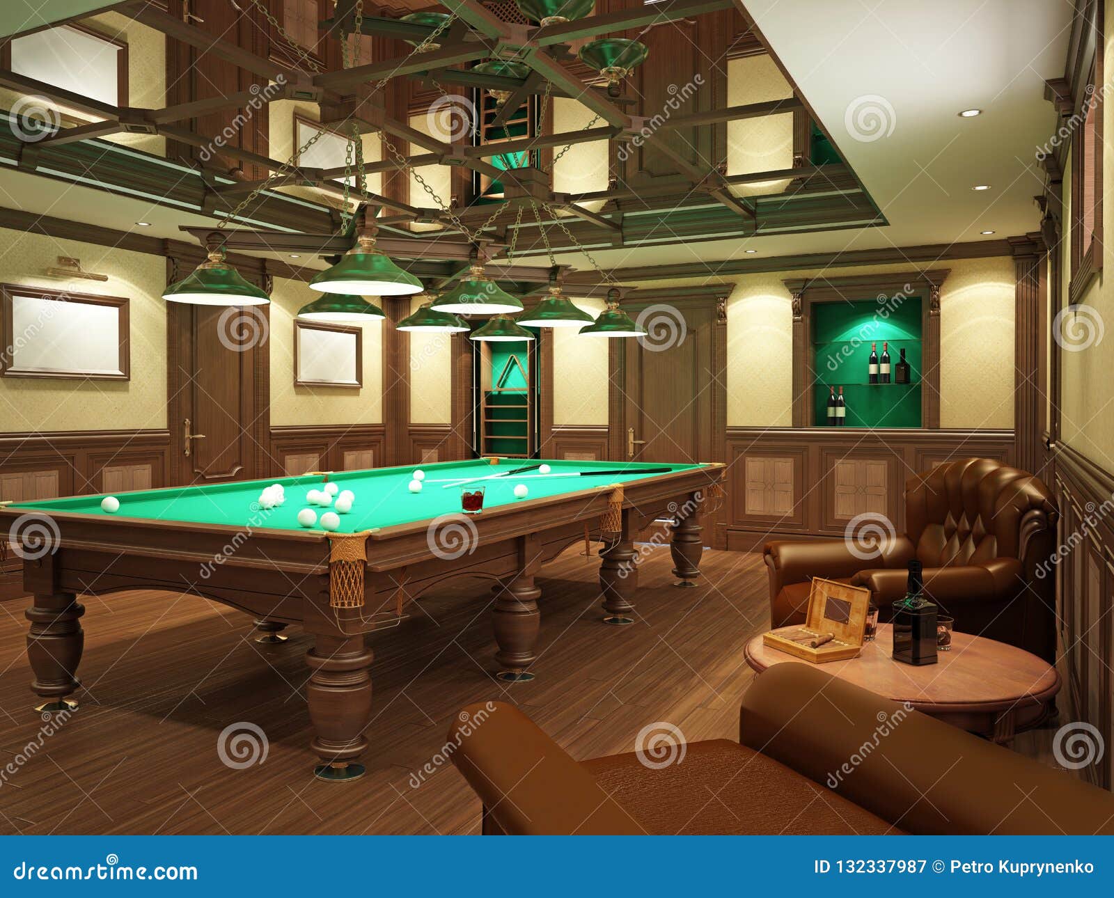 Billiard Room in Classical Style with Wooden Decoration Stock ...