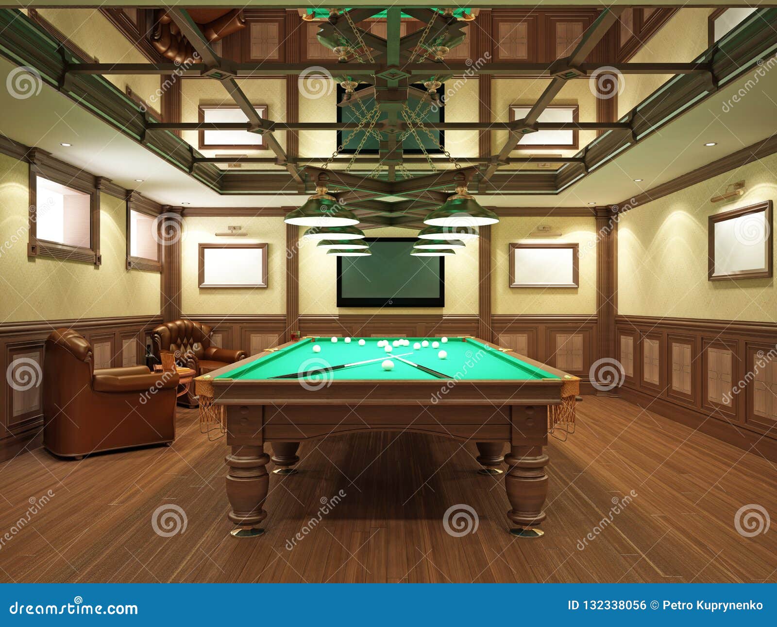 Billiard Room in Classical Style with Wooden Decoration Stock ...