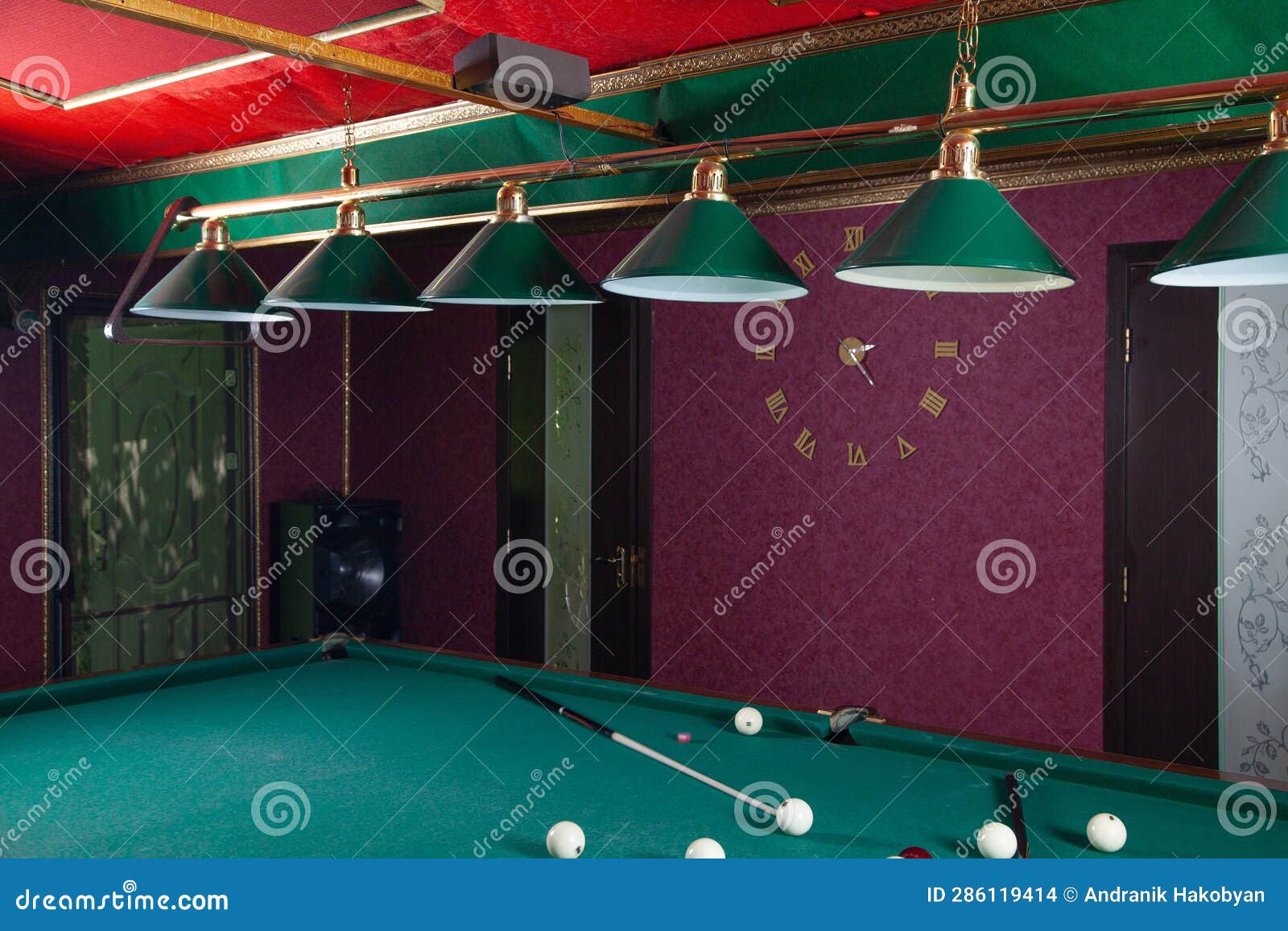 Billiard Room Interior. Green Table for Game Stock Photo - Image of ...
