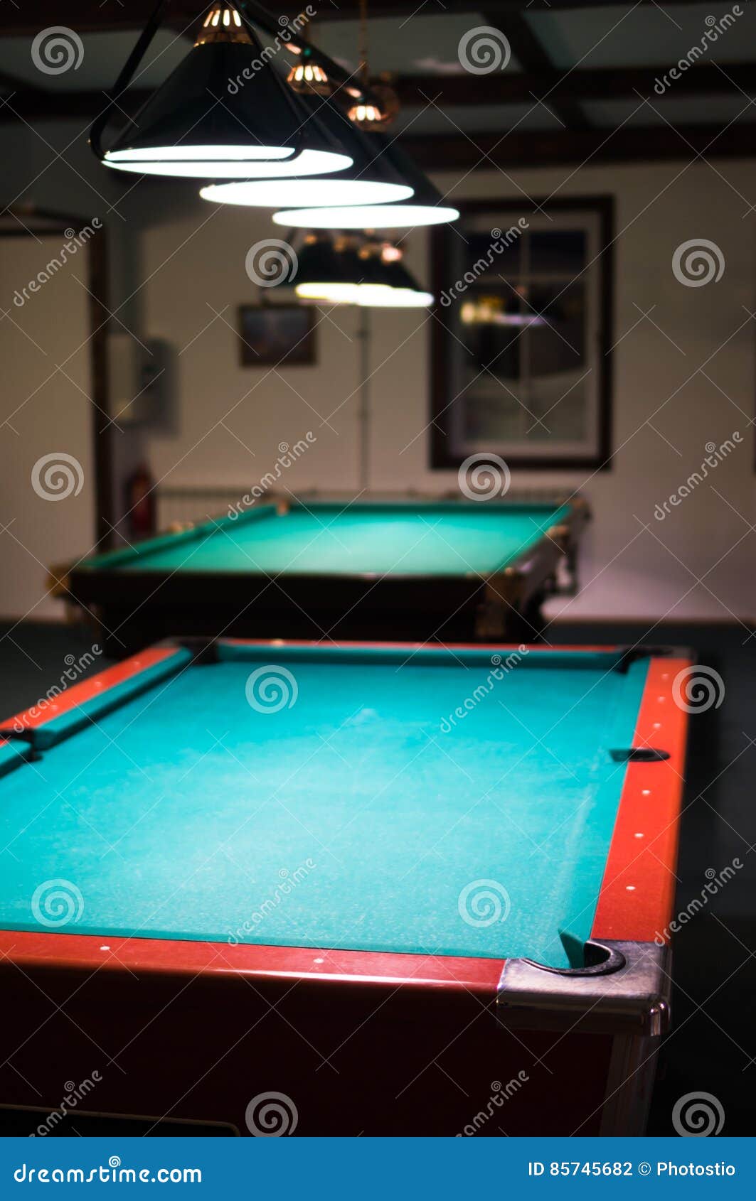 In the Billiard Room, Two Empty Table Stock Photo - Image of light ...