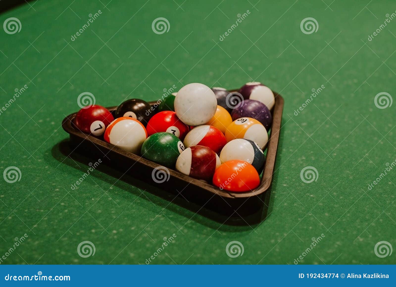 Billiard`s Balls Laying Together on a Green Pool Table Stock Photo ...