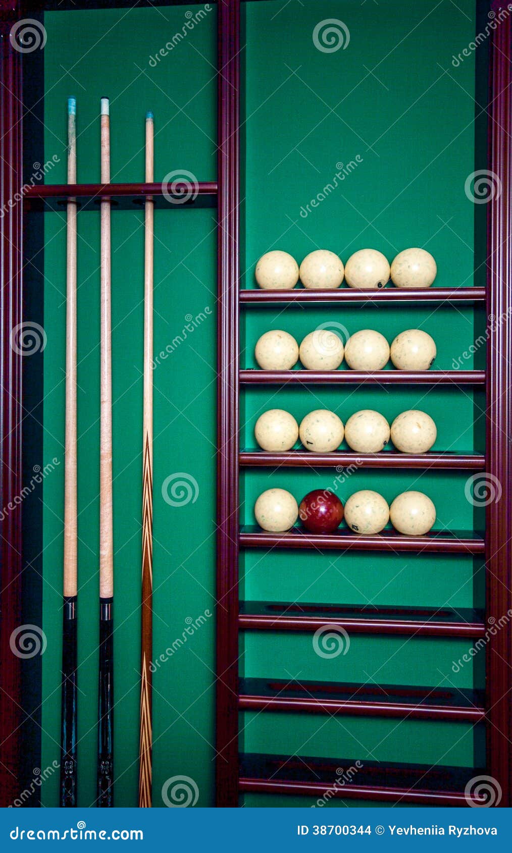 Billiard Stand with Cues and Balls Stock Photo - Image of pocket ...