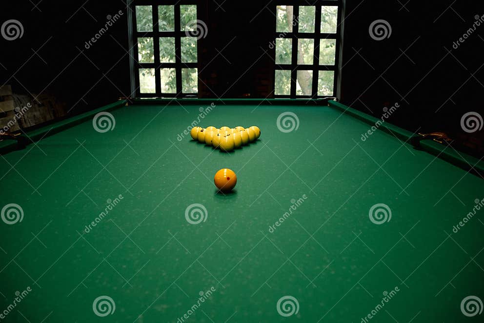 Billiard Table with Billiard Balls Close Up.Billiard Balls in a Pool ...
