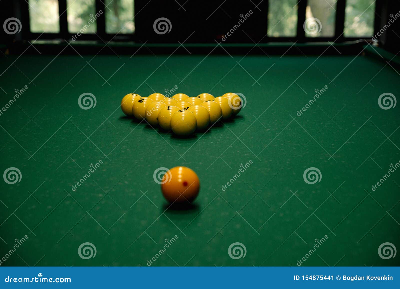 Billiard Table with Billiard Balls Close Up.Billiard Balls in a Pool ...