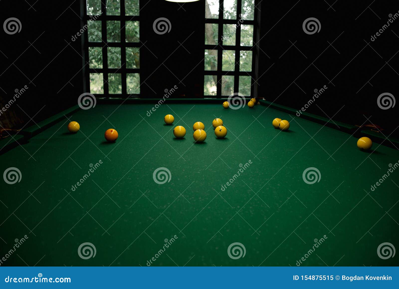 Billiard Table with Billiard Balls Close Up.Billiard Balls in a Pool ...