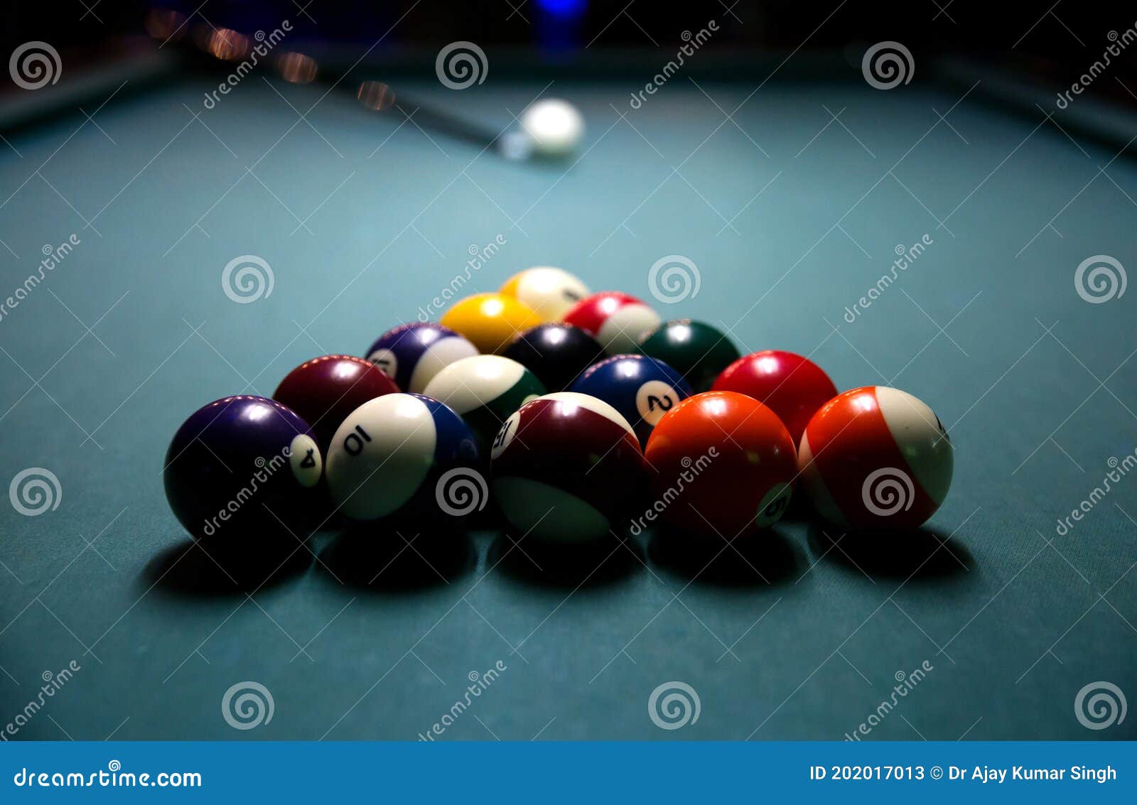 Billiard Table with Cue and Balls Stock Image - Image of ball, snooker ...