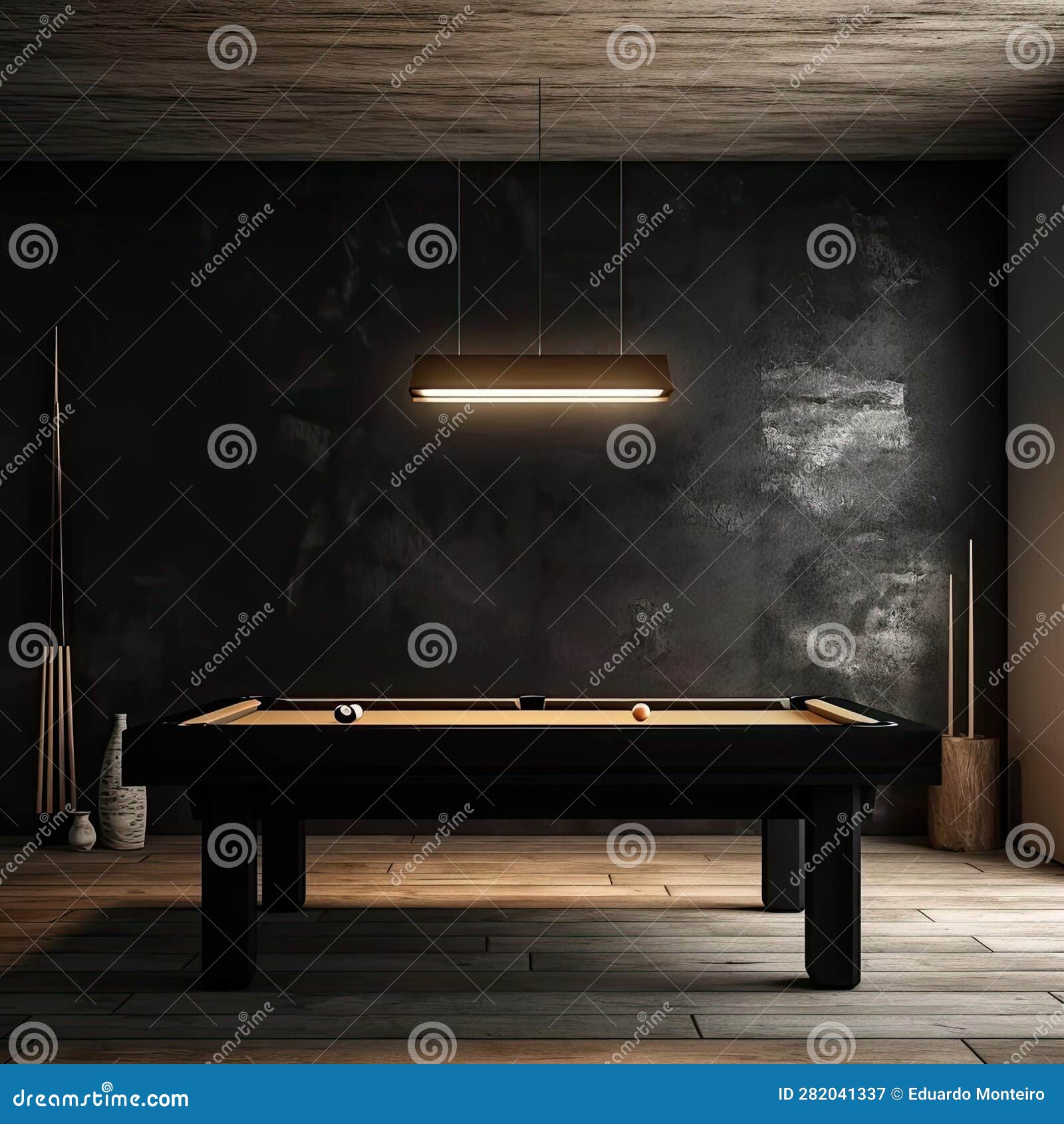 Billiard Table with Billiard Cue in Dark Room Stock Illustration ...