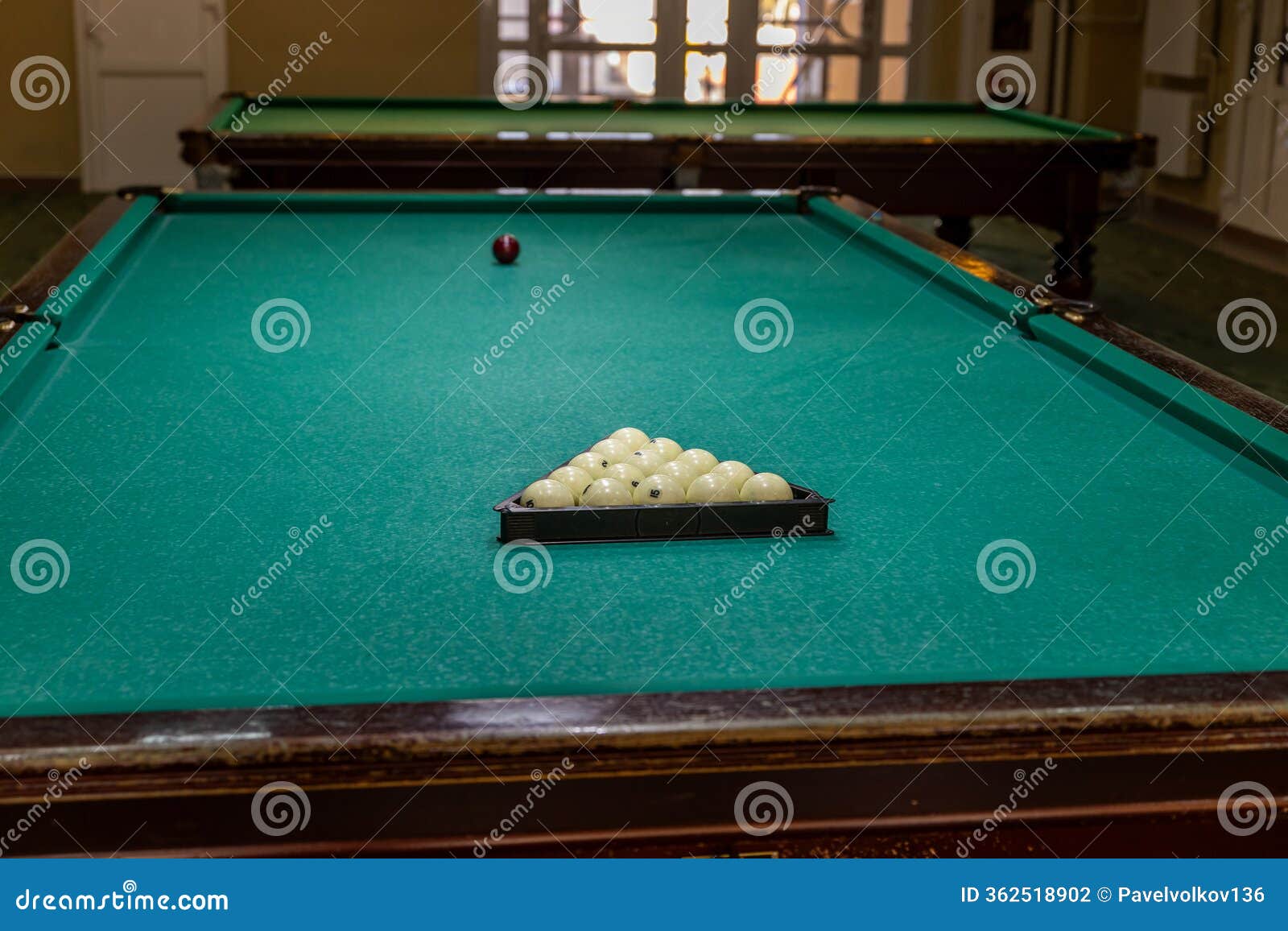 Billiard Table with Green Surface and Balls in the Billiard Club. Pool ...