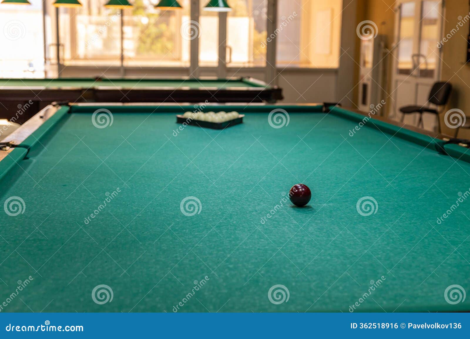 Billiard Table with Green Surface and Balls in the Billiard Club. Pool ...