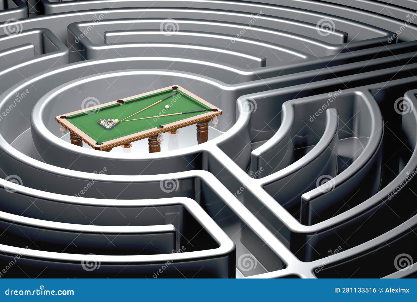 Billiard Table Inside Dark Labyrinth, 3D Rendering Stock Illustration ...