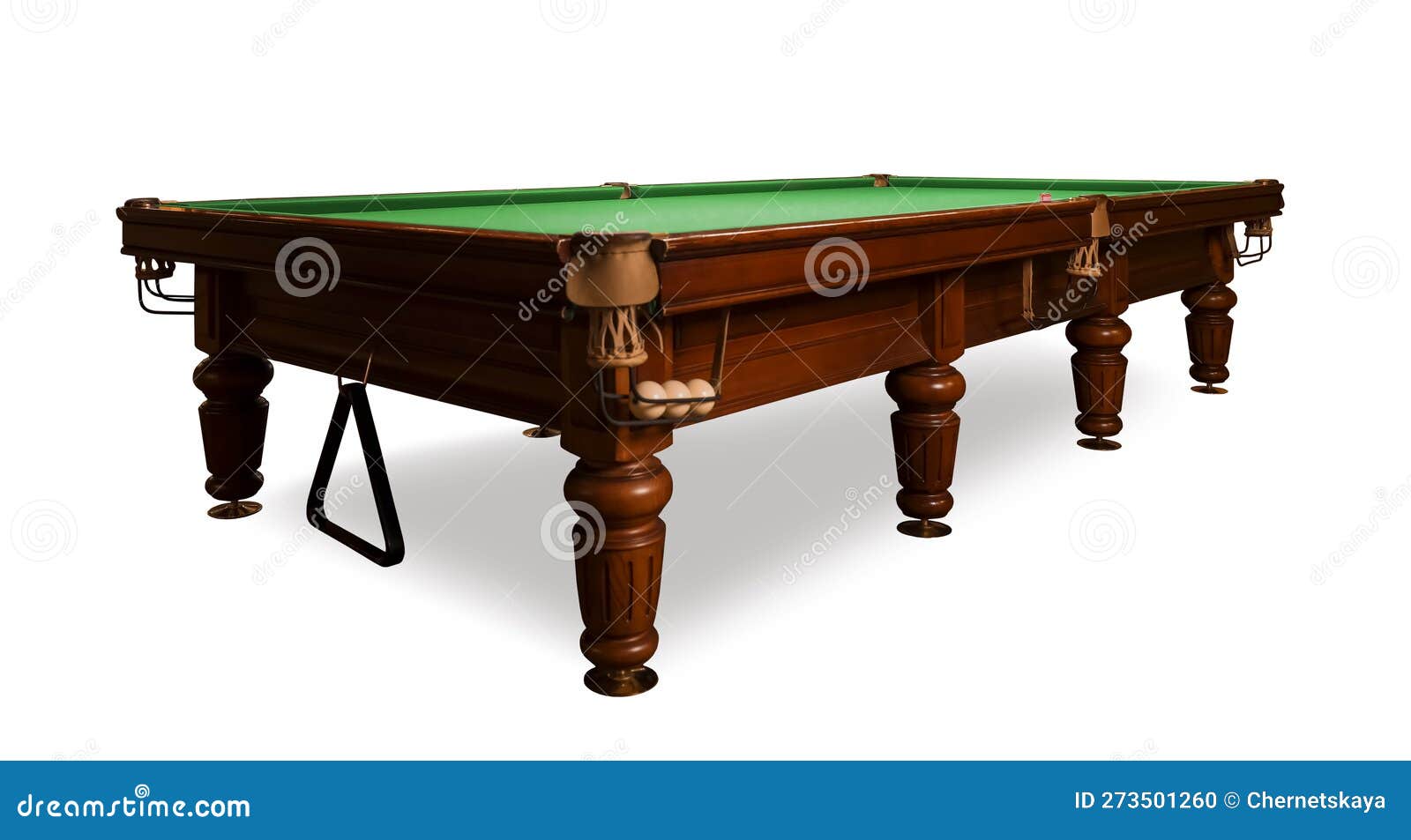 Billiard Table with Rack and Balls on White Background Stock Photo ...
