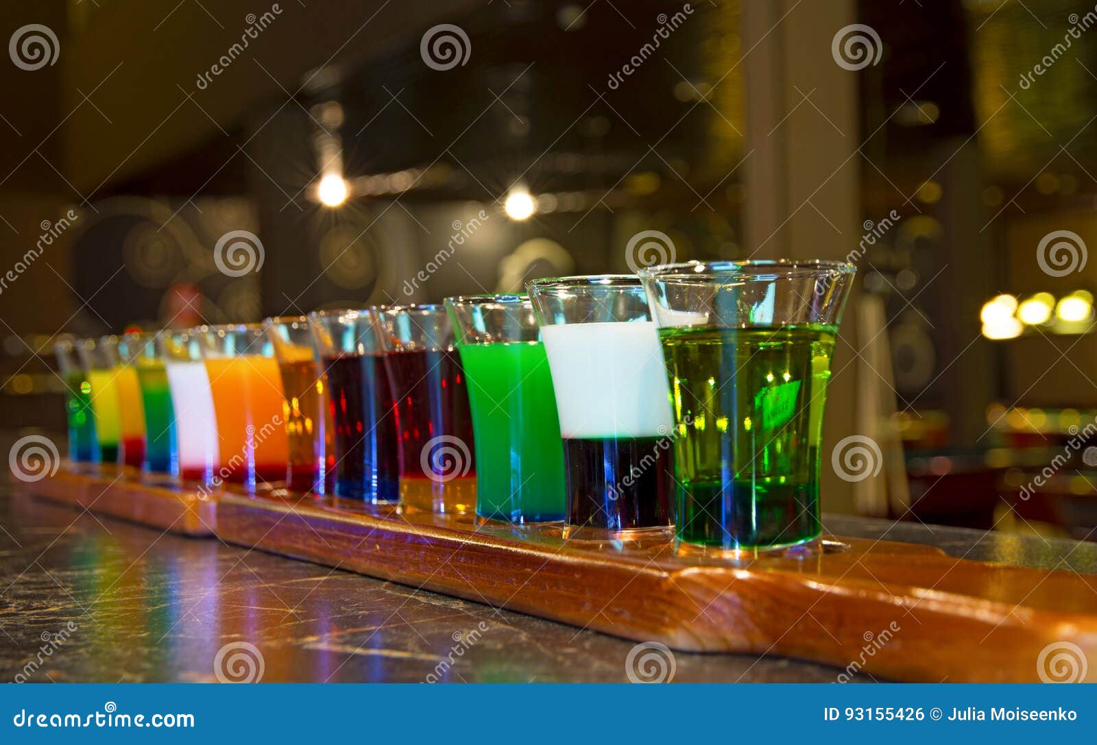 On a Billiard Table Stand with Coloured Glasses of Alcohol. Stock Photo ...