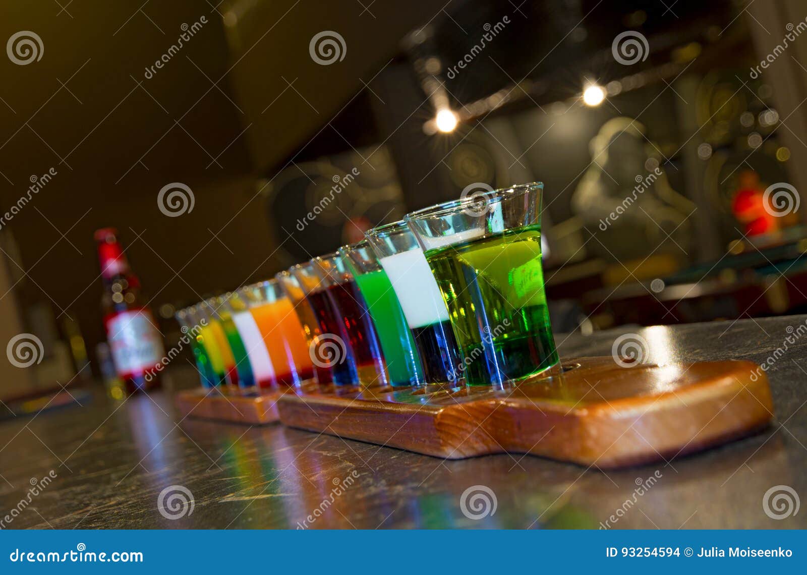 On a Billiard Table Stand with Coloured Glasses of Alcohol. Stock Photo ...